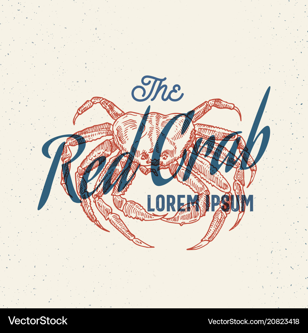Red crab seafood retro print effect card Vector Image