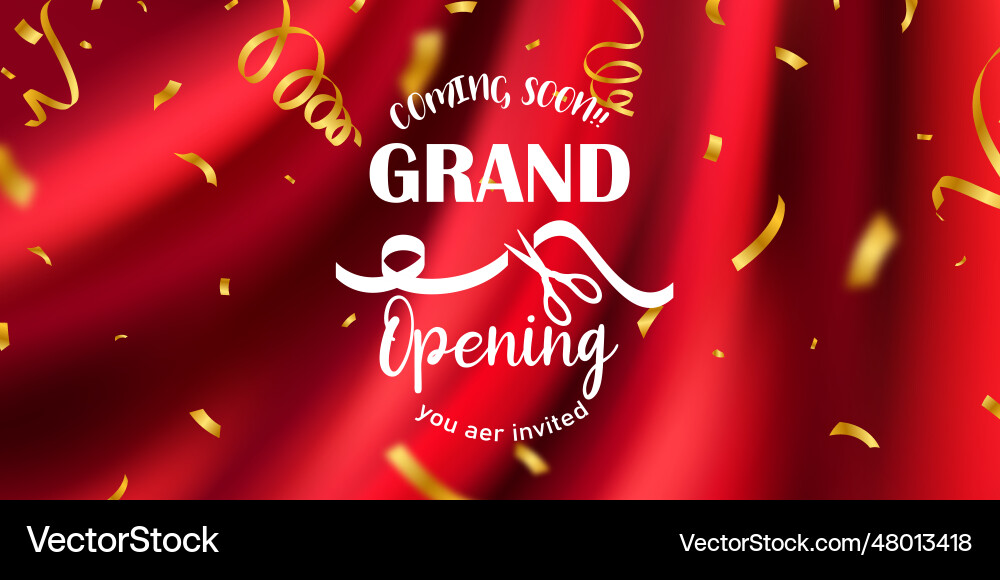 Red curtain background grand opening event design Vector Image