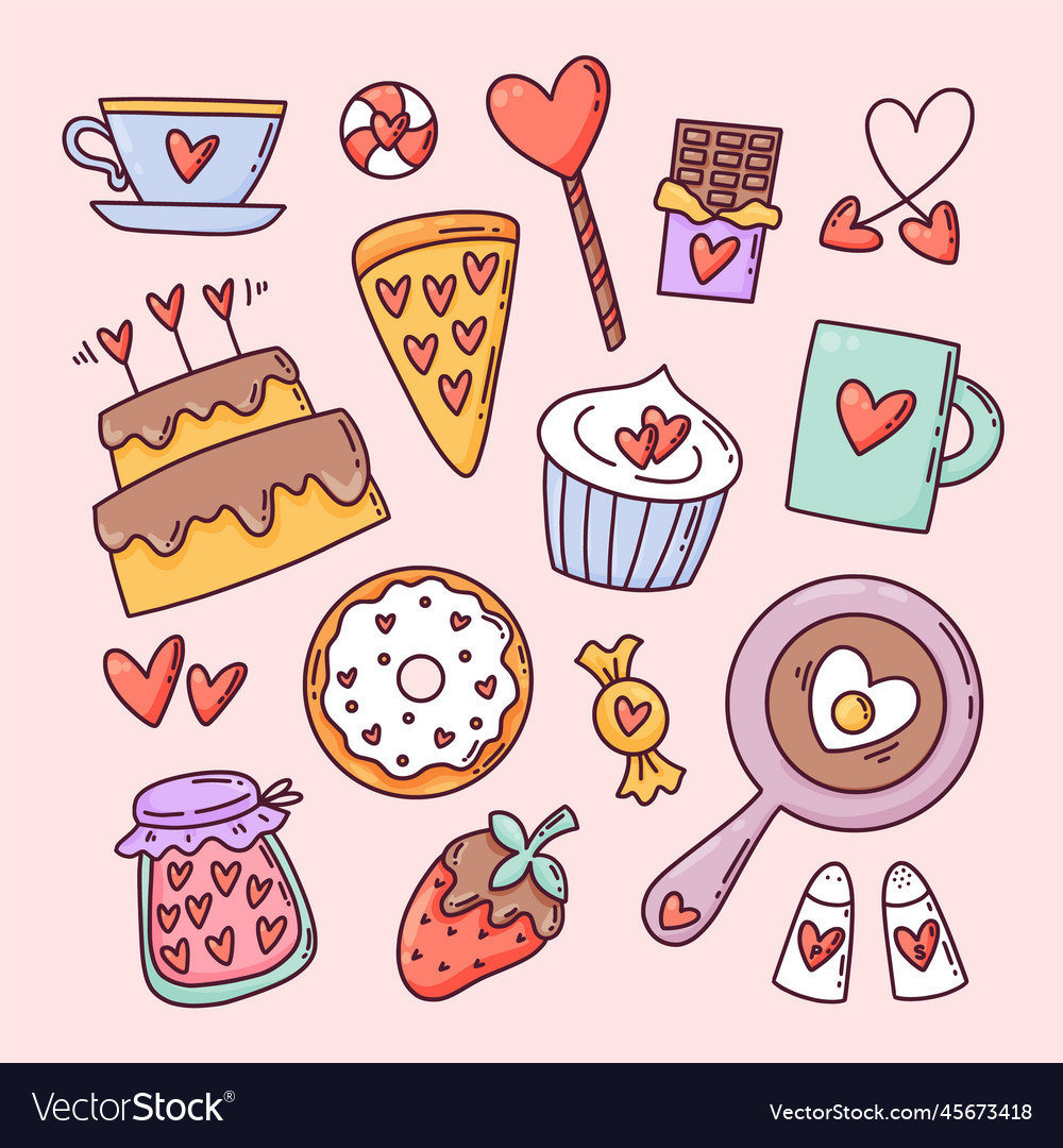Set of cute valentines day elements cute cartoon Vector Image