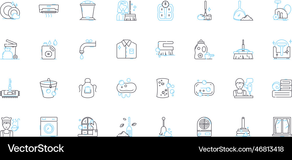 Sweeping linear icons set broom clean dust Vector Image