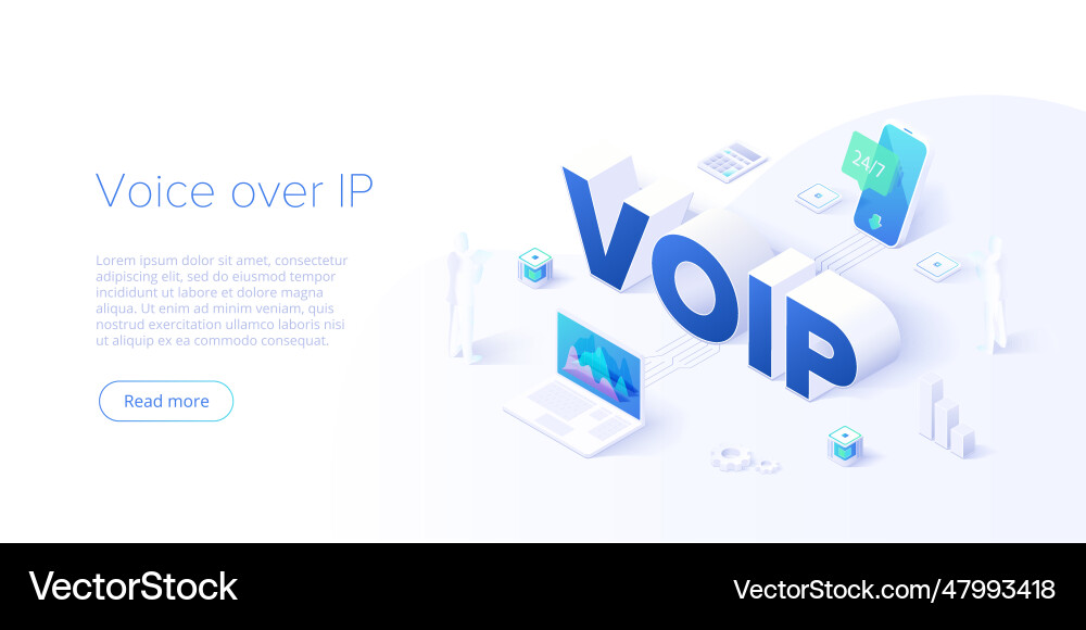 Voip isometric concept voice over ip or internet Vector Image