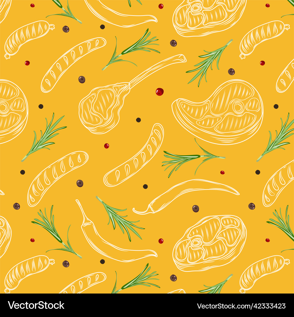 Barbecue grill seamless pattern in vintage style Vector Image