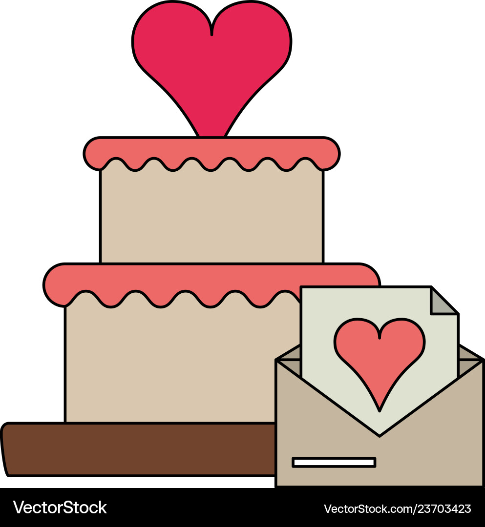 Cake with heart and love letter envelope Vector Image