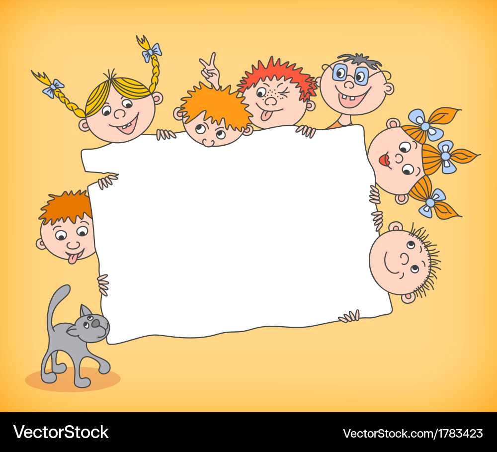 Doodle kids holding blank sign Royalty Free Vector Image