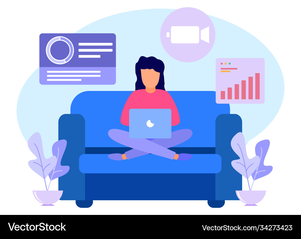 Graphic cartoon character work at home Royalty Free Vector