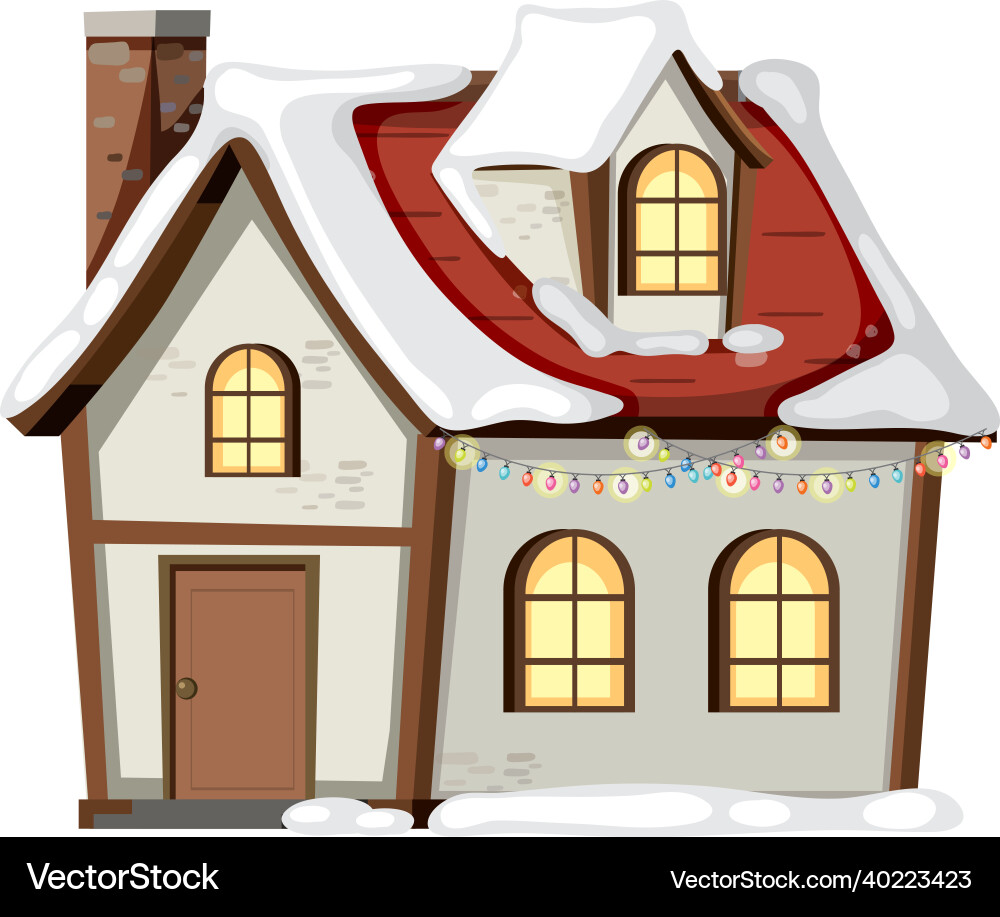 House covered with snow on white background Vector Image