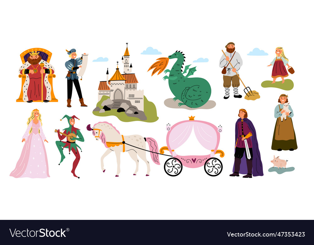 Medieval Fairy Tale Fabulous Characters Royalty Free Vector
