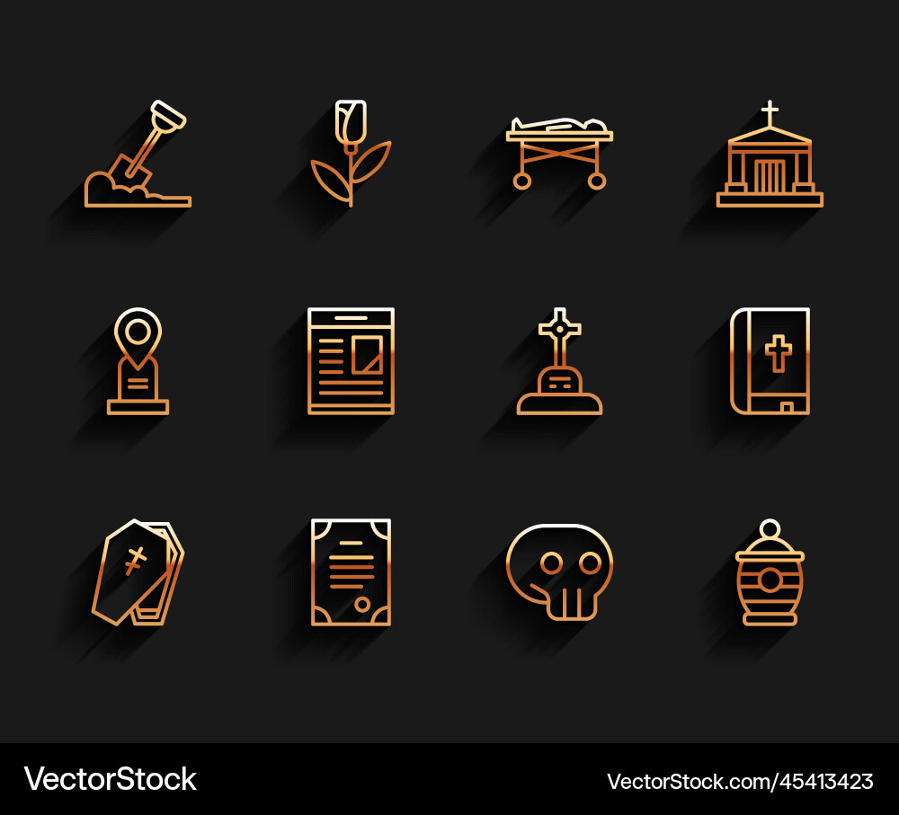 Set line coffin with cross death certificate Vector Image