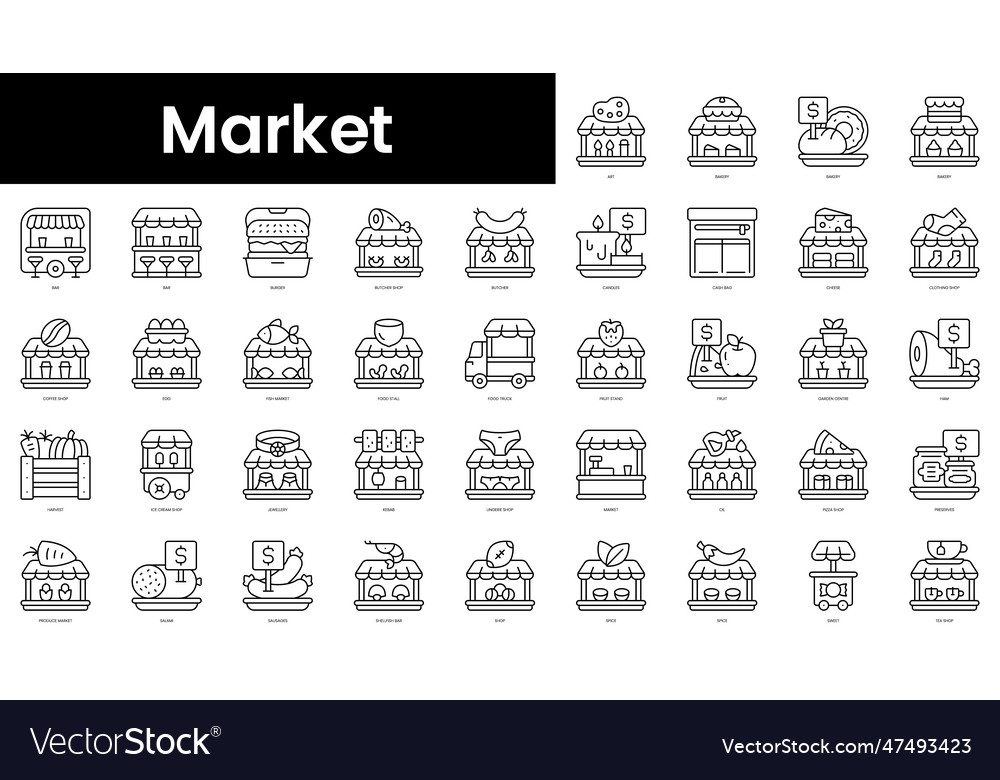 Set of outline market icons minimalist thin Vector Image