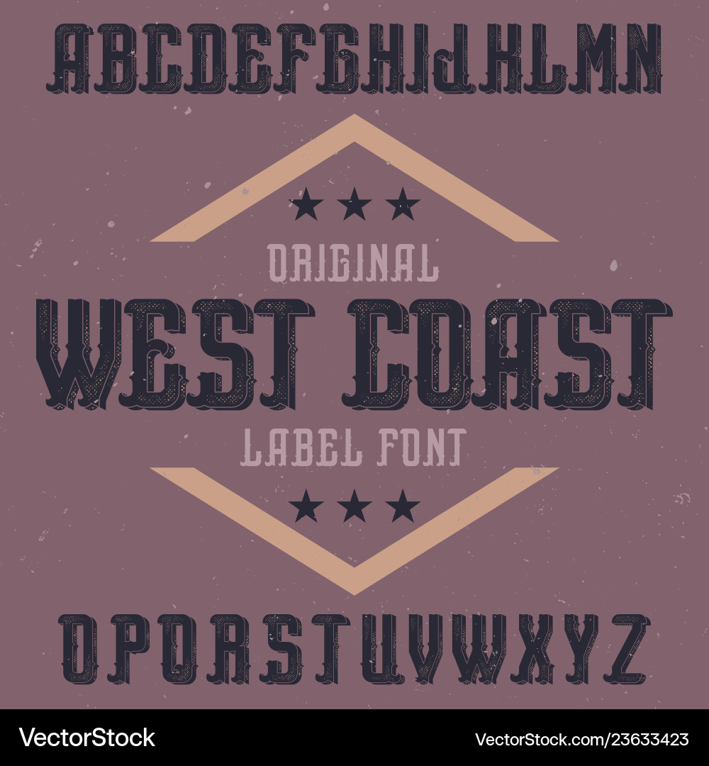 Vintage label font named west coast Royalty Free Vector