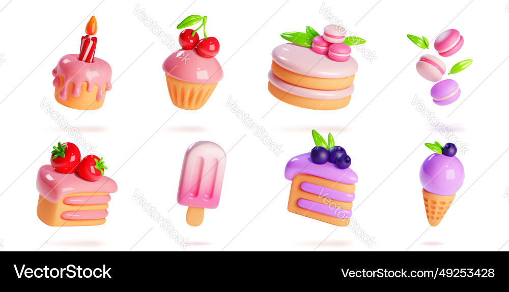 3d dessert icons isolated on white background Vector Image