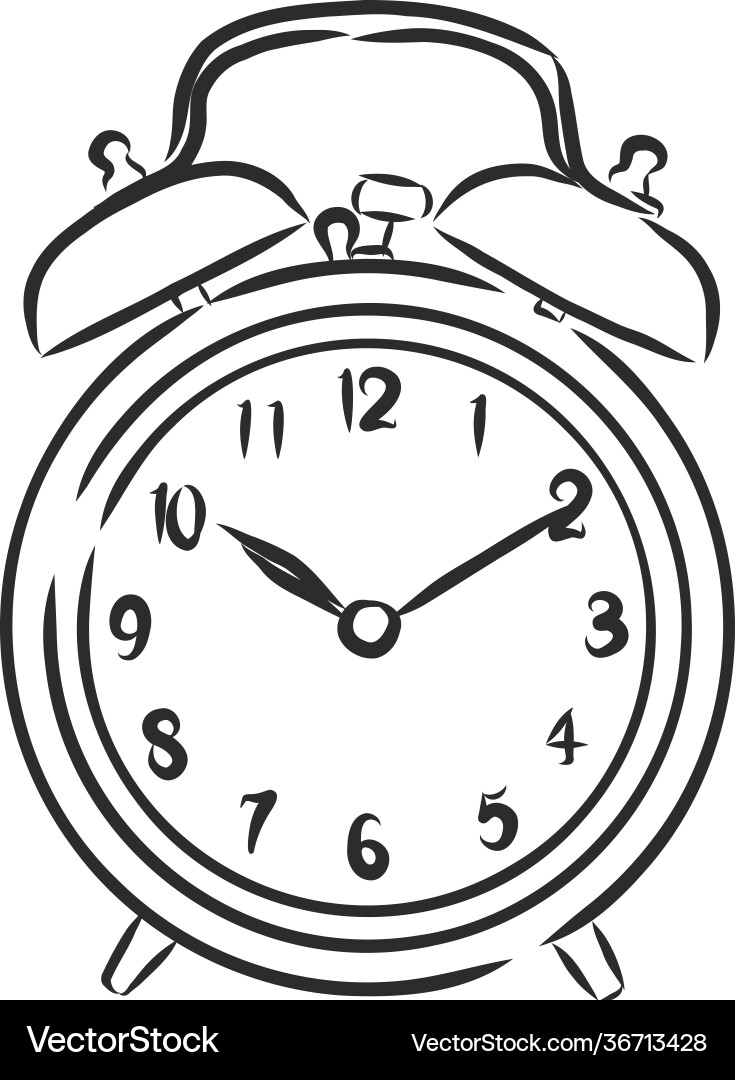 Alarm clock drawing engraving ink line art Vector Image