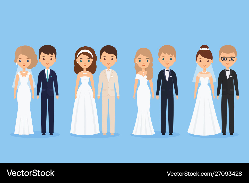 Bride and groom cartoon characters Royalty Free Vector Image