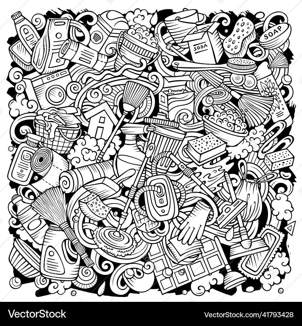 Cleaning hand drawn doodles funny Royalty Free Vector Image
