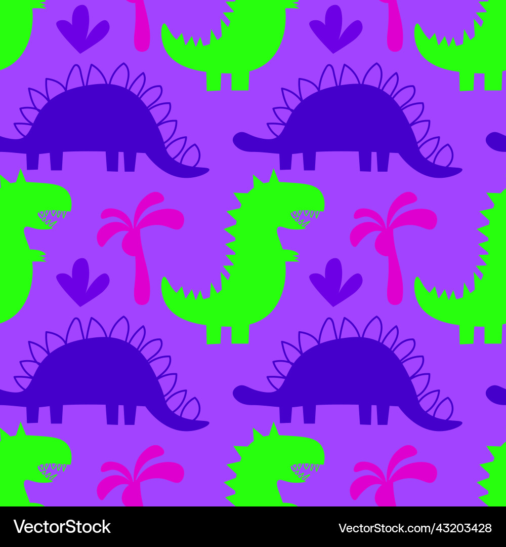 Colorful cute dinosaurs on dark background Vector Image