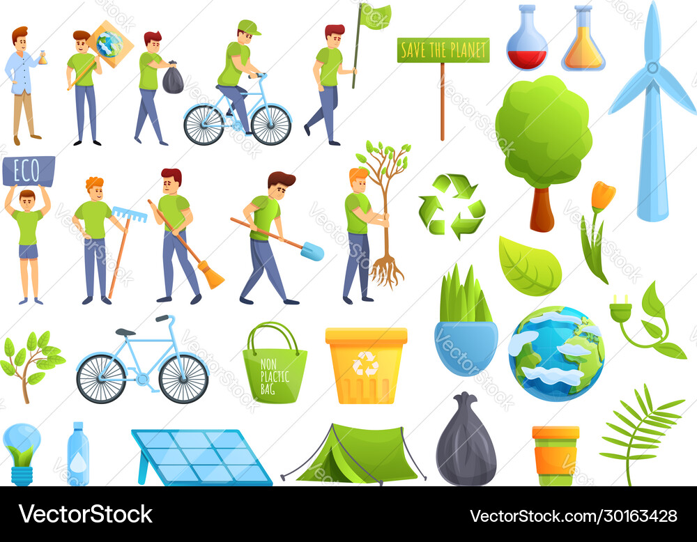Ecologist icons set cartoon style Royalty Free Vector Image