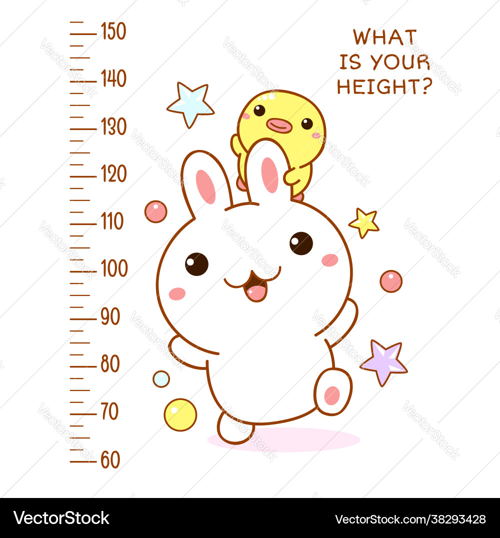 Height chart with kawaii bunny and duckling Vector Image