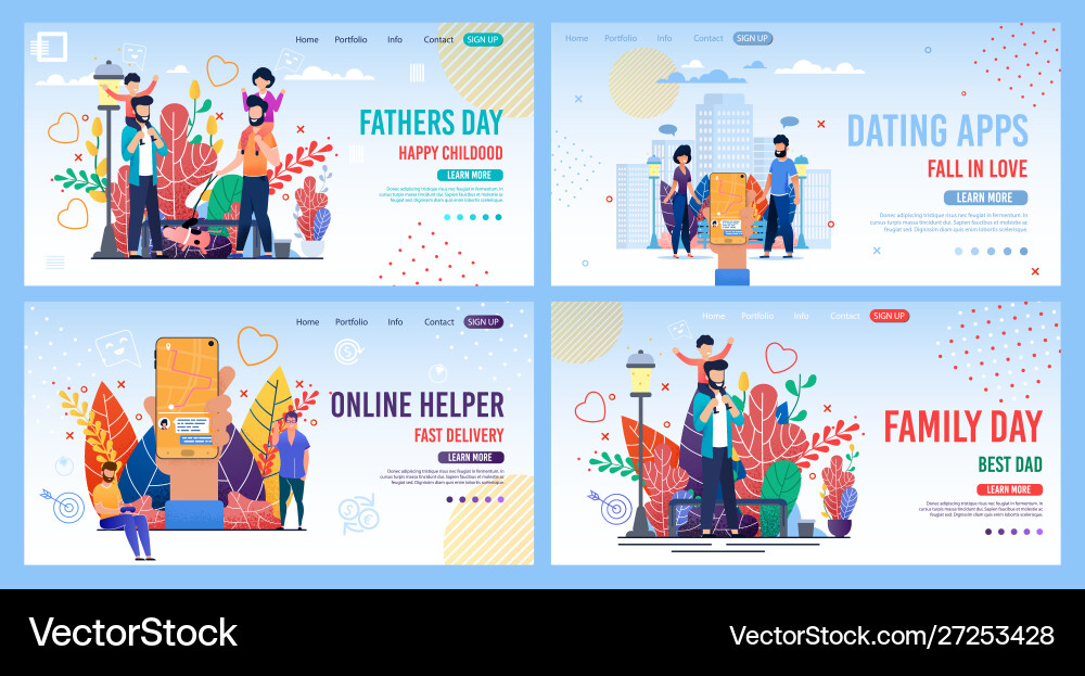 Landing page set for organization people duties Vector Image
