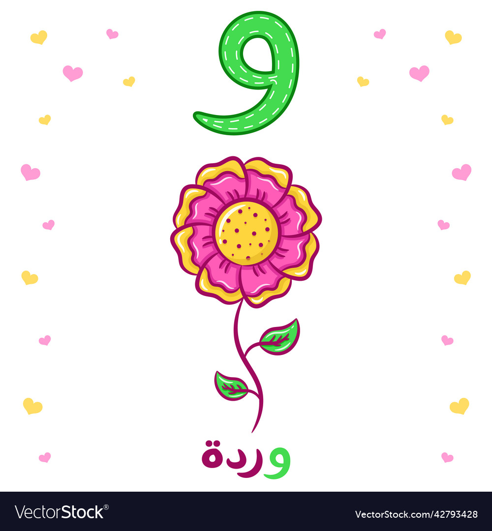 Printable arabic letter flower flashcard sheet Vector Image