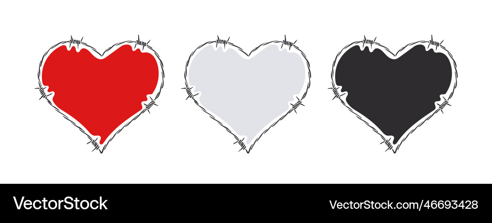 Three hearts in barbed wire razor wire hearts Vector Image