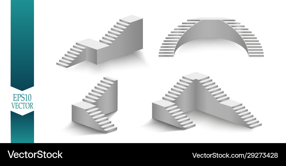 White stairs 3d staircases set isolated Royalty Free Vector