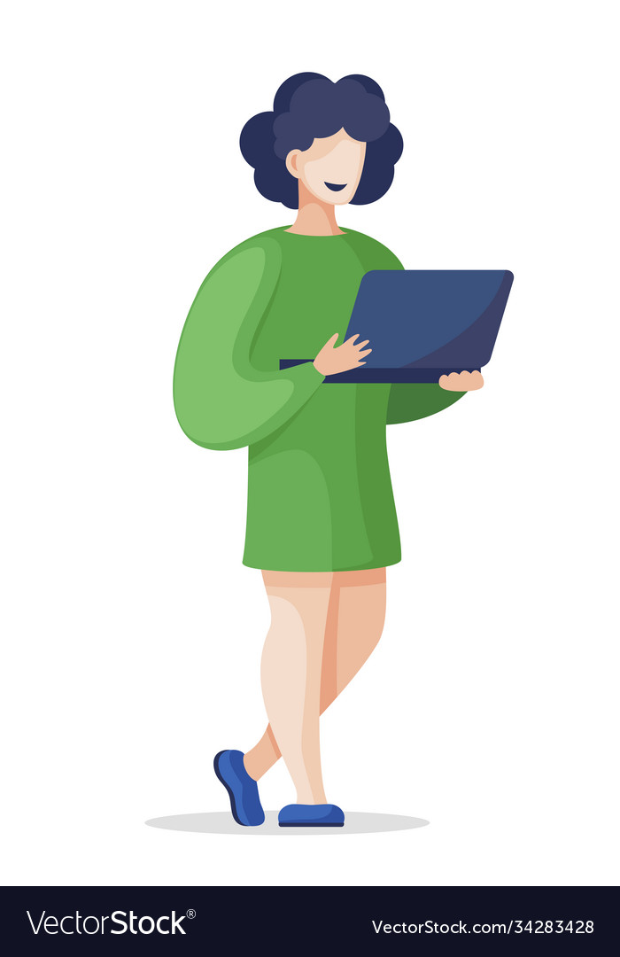 Woman with laptop doing data analysis person Vector Image