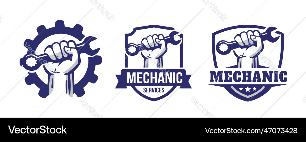 Wrench mechanic emblem logo template Royalty Free Vector