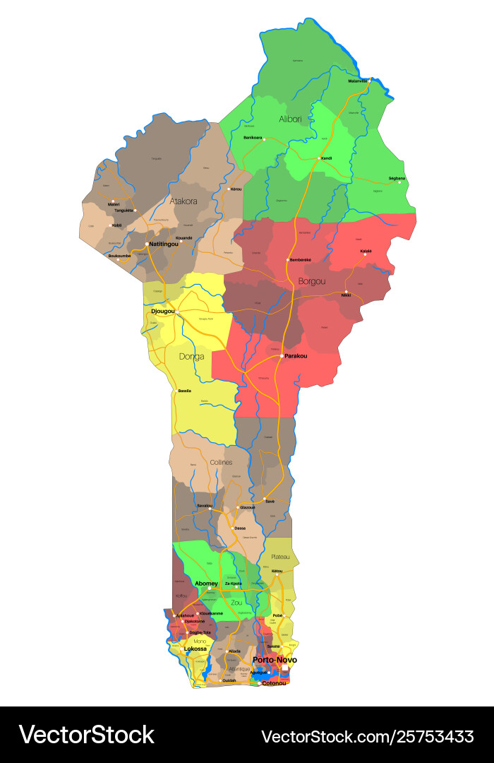 Detailed map benin Royalty Free Vector Image - VectorStock