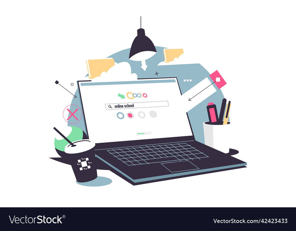 Laptop device with open web page Royalty Free Vector Image