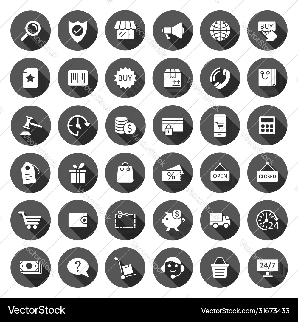 Shopping icon set in flat style online commerce Vector Image