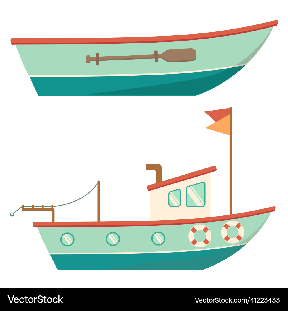 Wooden boat side view isolated Royalty Free Vector Image