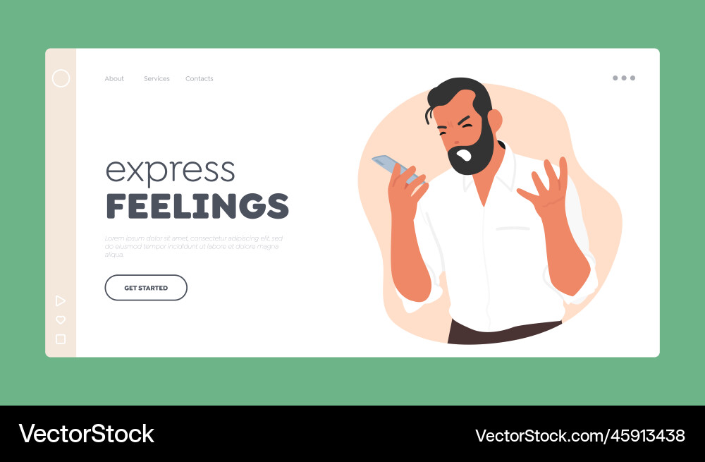Angry man express feelings landing page template Vector Image