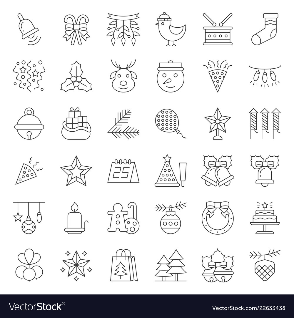 Christmas ornaments icon set editable stroke Vector Image
