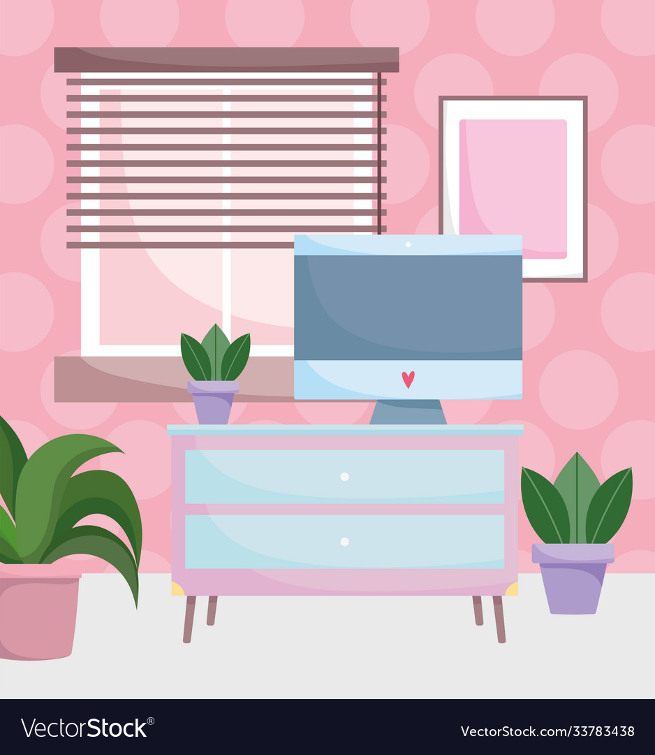 Home office workplace computer on table Royalty Free Vector