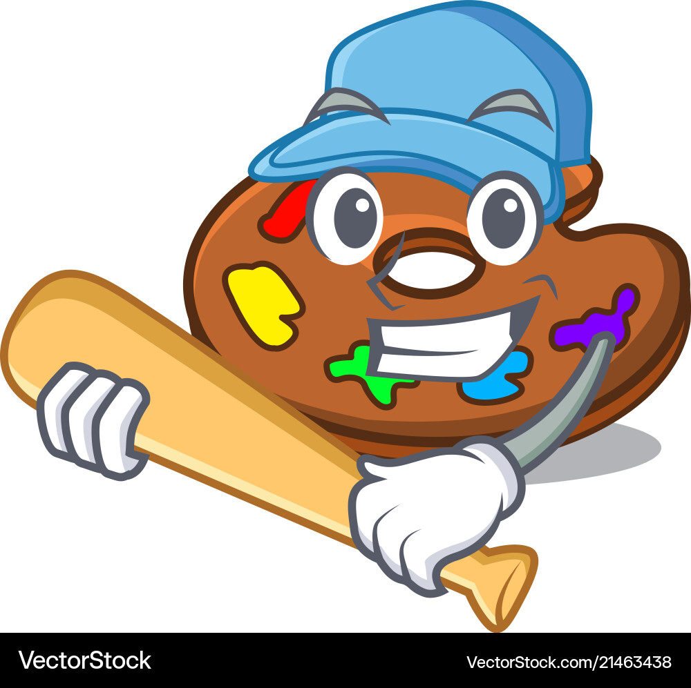 Playing baseball palette character cartoon style Vector Image