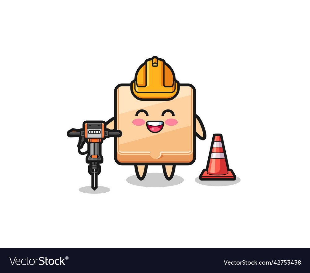 Road Worker Mascot Of Pizza Box Holding Drill Vector Image
