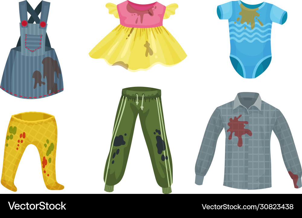 Spotted kids clothes with splashes mud all Vector Image