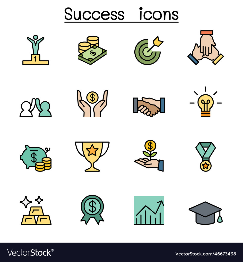 Success color line icon set Royalty Free Vector Image