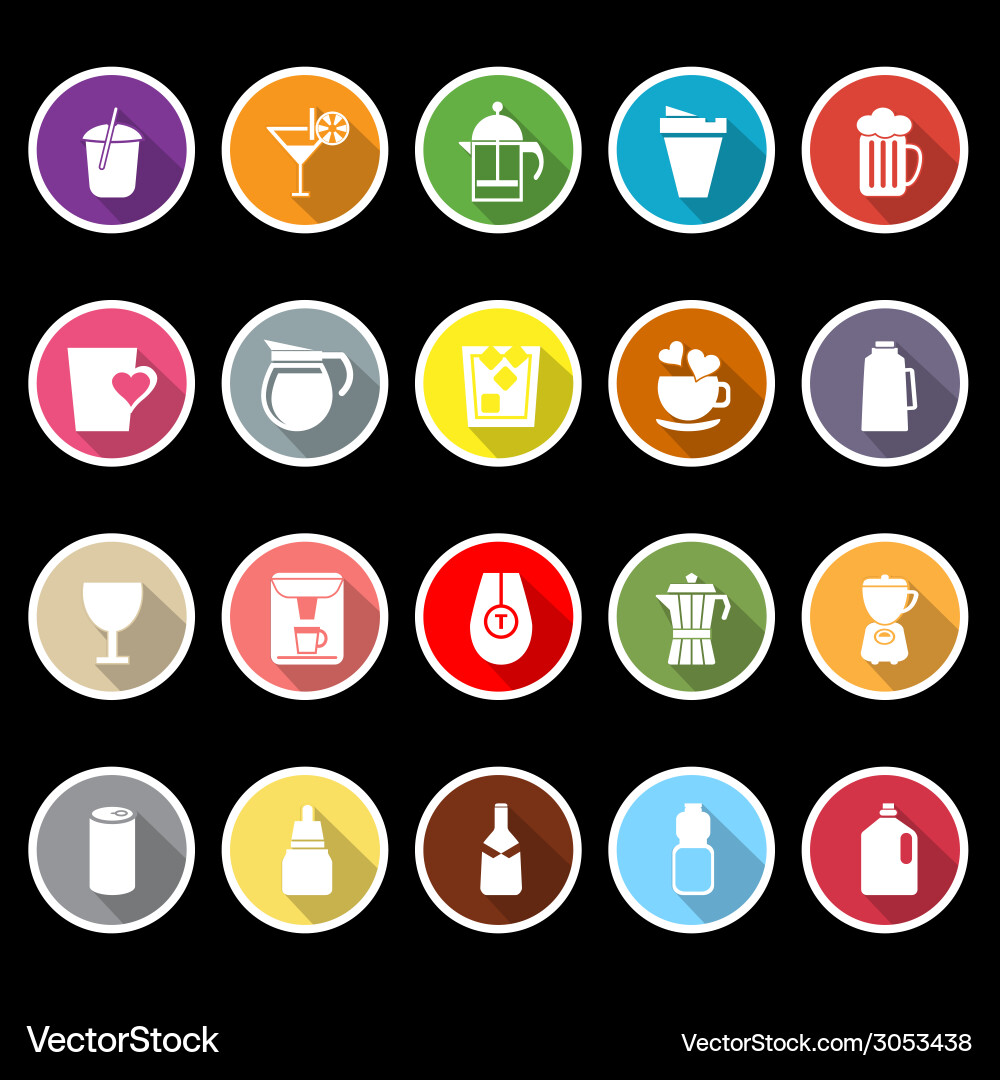 Variety drink icons with long shadow Royalty Free Vector