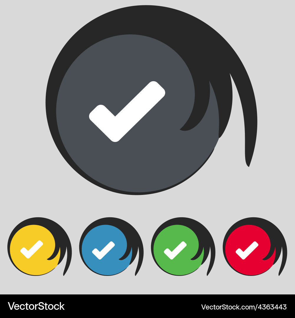 Check mark tik icon sign symbol on five colored Vector Image