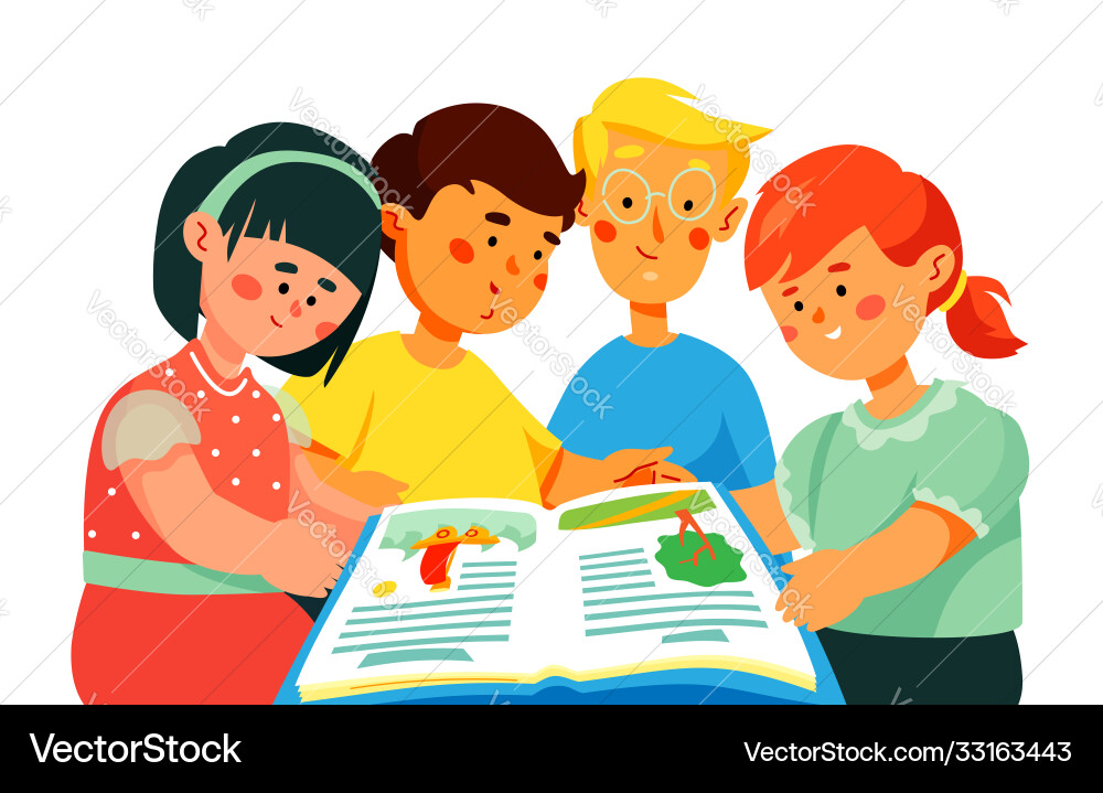 Children reading a book - colorful flat design Vector Image