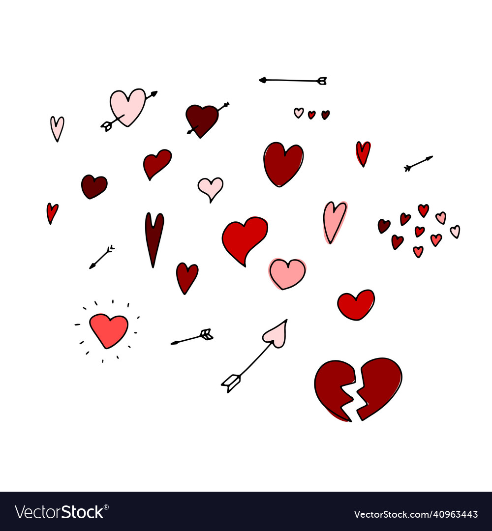 Doodle valentines day hearts set Royalty Free Vector Image