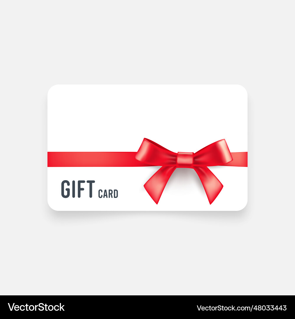 Gift card with red bow and ribbon Royalty Free Vector Image