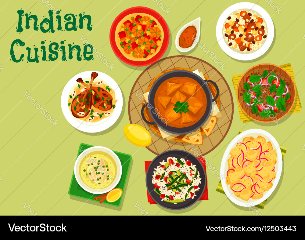 Indian cuisine spicy dinner icon for menu design Vector Image