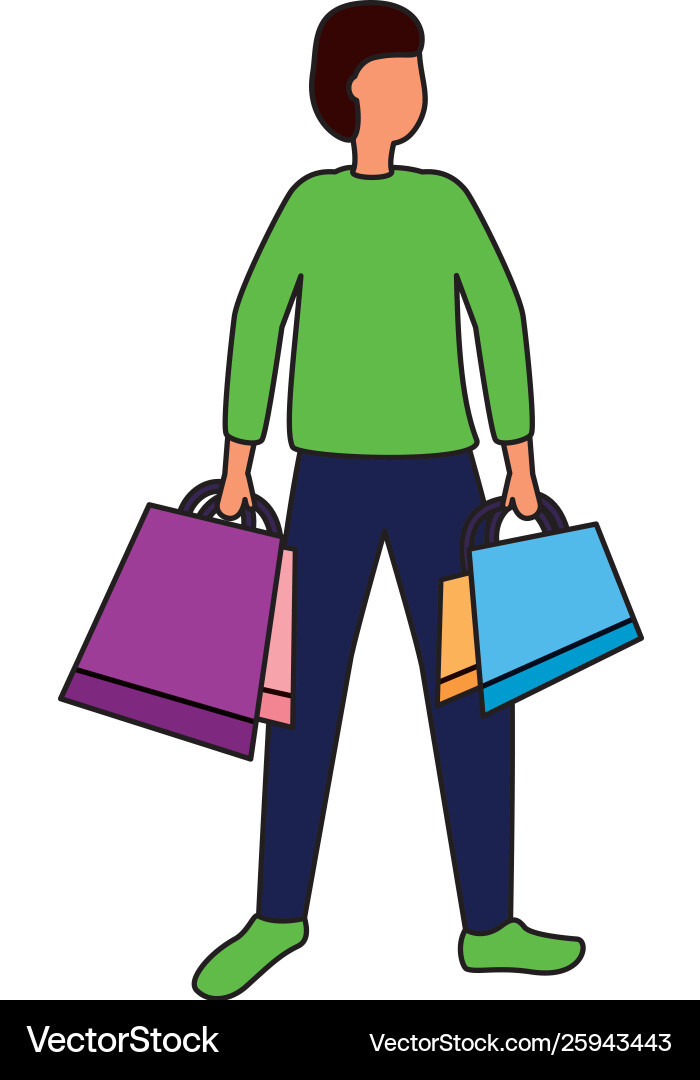 Man character shopping bags Royalty Free Vector Image