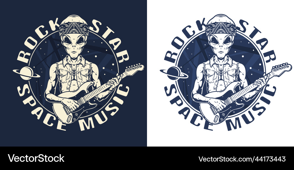Rock aliens element monochrome vintage Royalty Free Vector