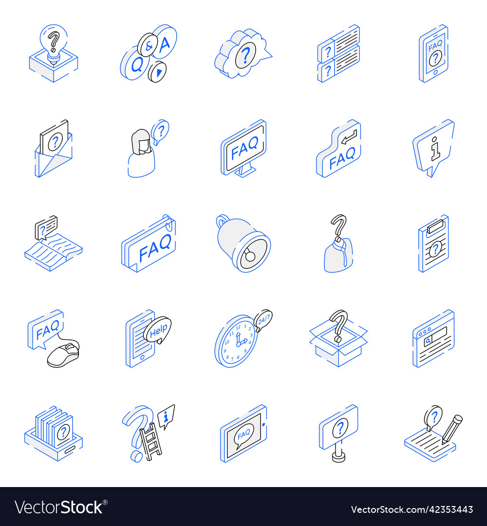 Trendy set of faqs and queries isometric icons Vector Image