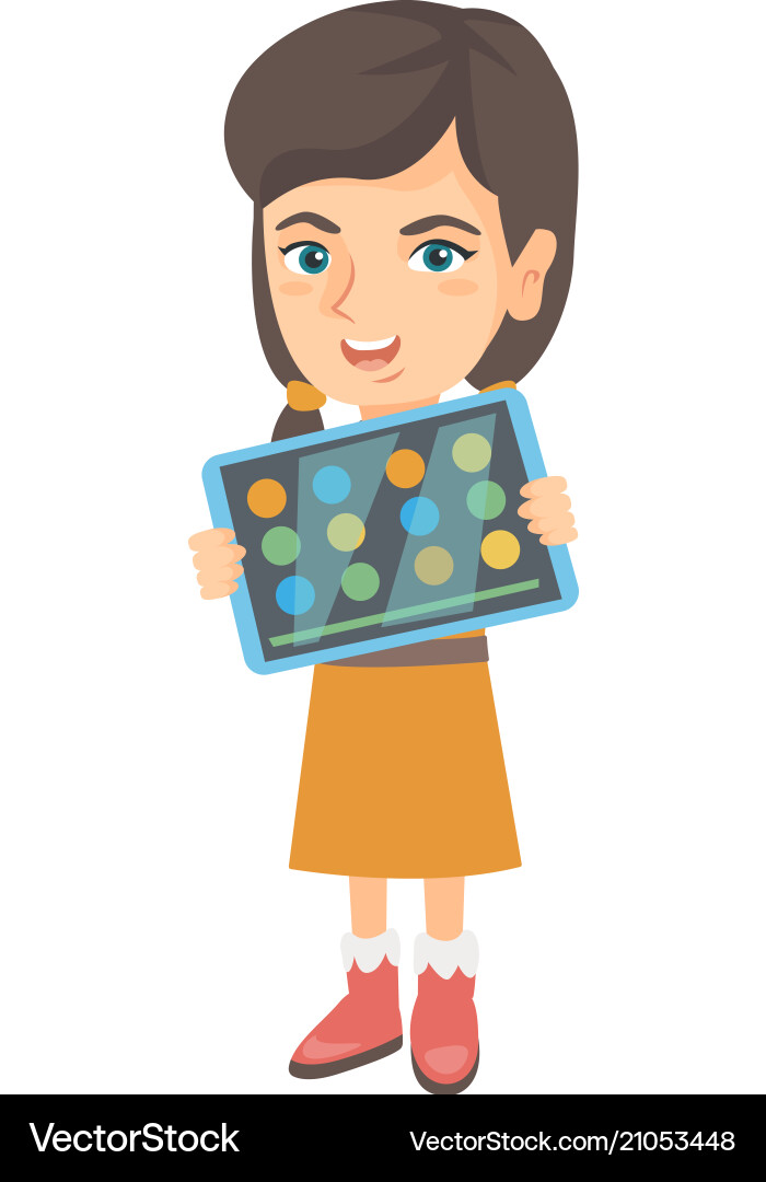 Caucasian girl playing game on a tablet computer Vector Image