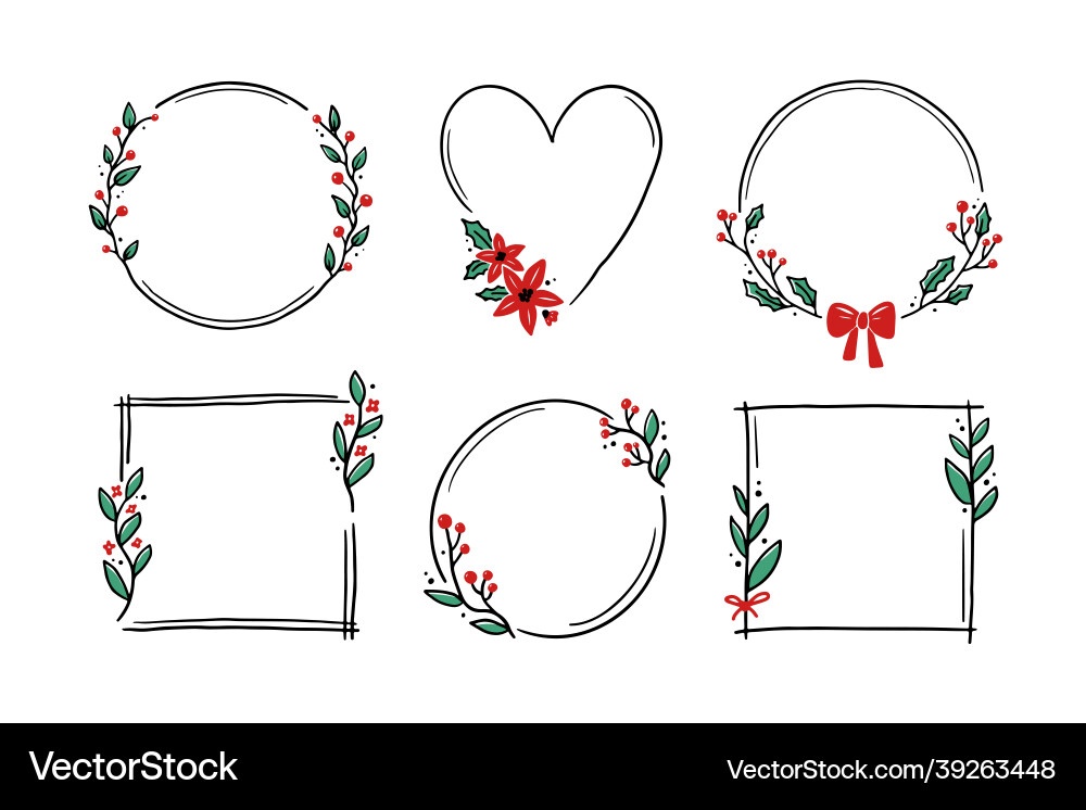 Christmas floral frame with circle rectangle Vector Image