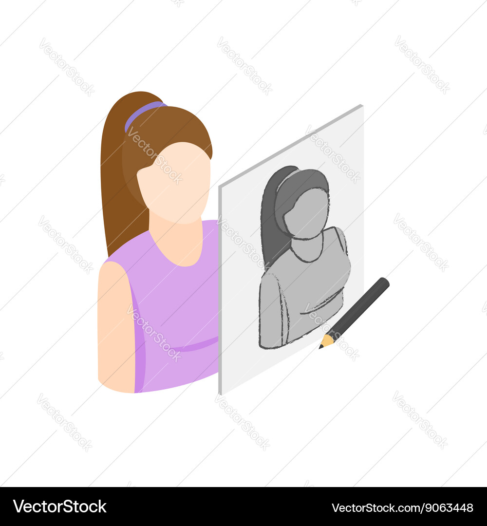 Drawing female portrait icon isometric 3d style Vector Image